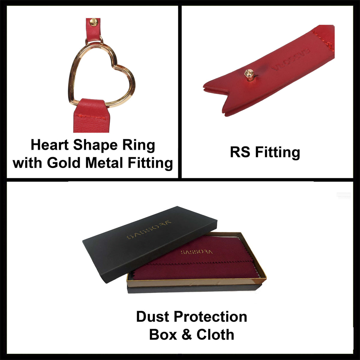 Sassora Premium Leather Heart Shape Keychain Ring