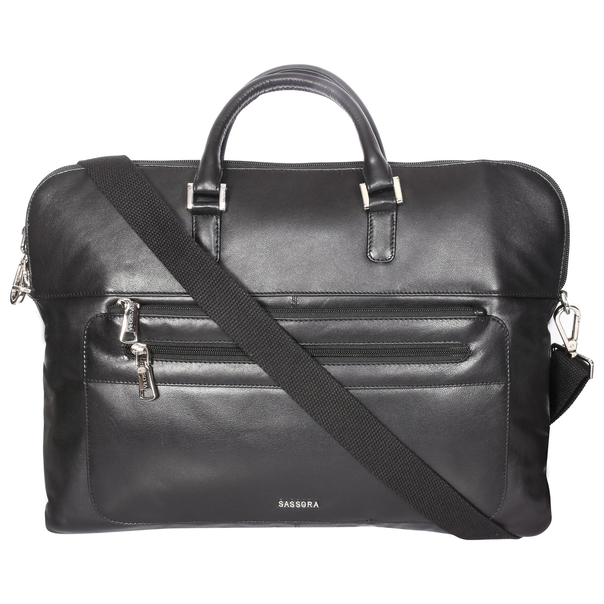 Sassora Genuine Soft Leather Unisex Black Hand Messenger Bag