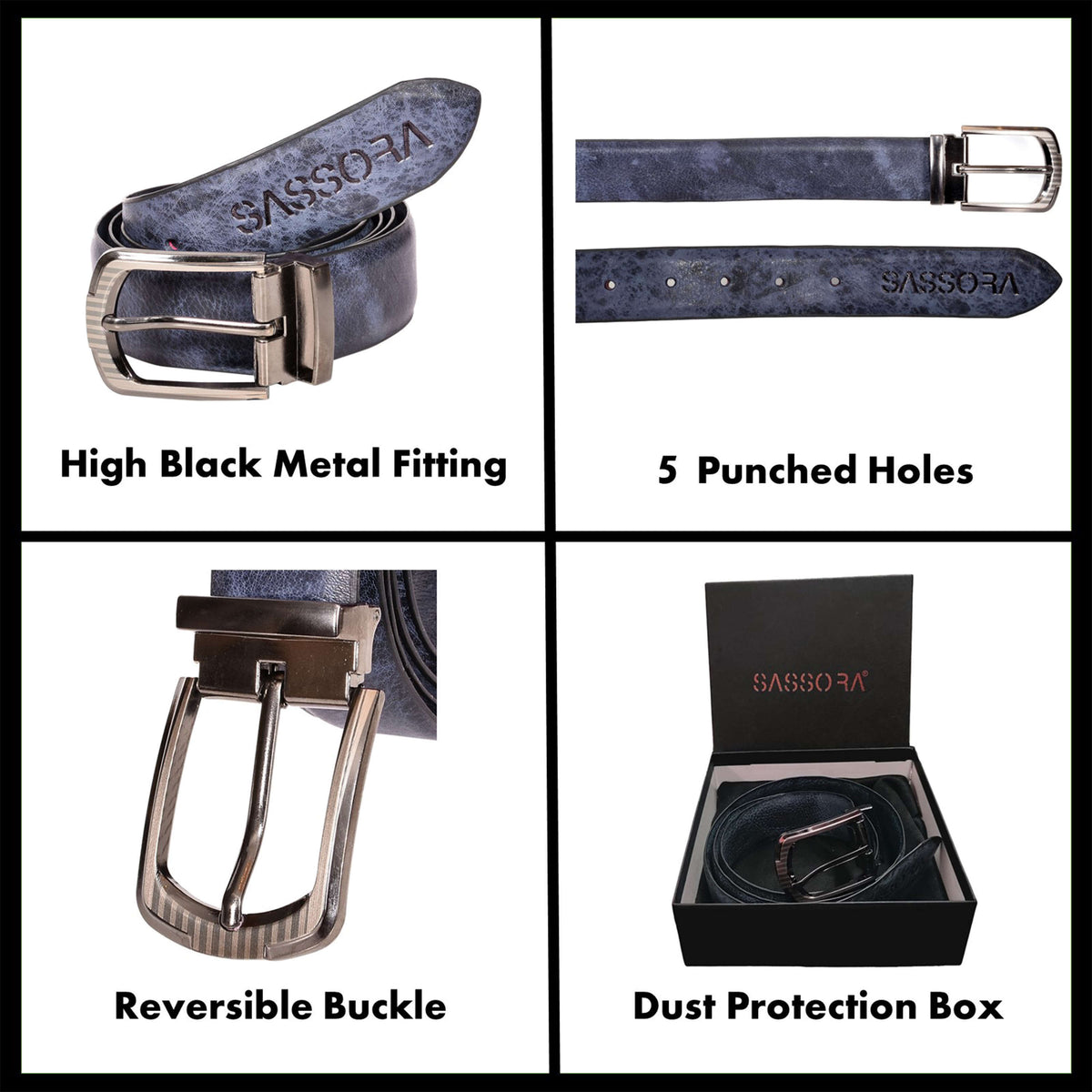 Sassora Premium Leather Reversible Detachable Buckle Men's Belt