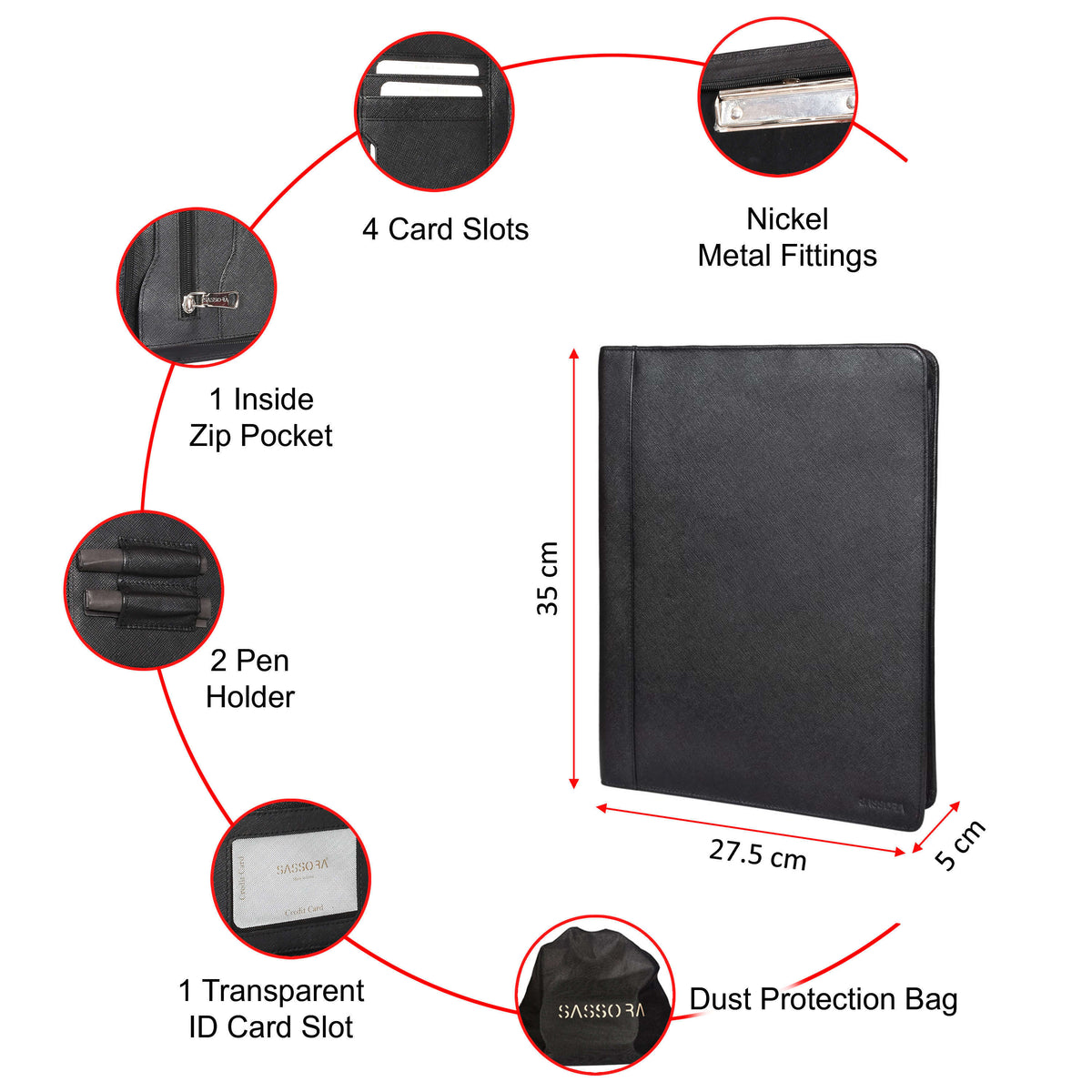 Sassora Premium Leather Meeting File Folder Travel Organizer